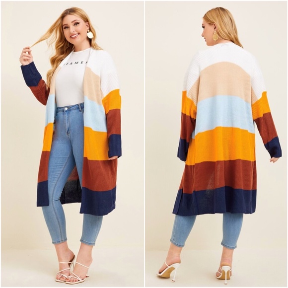 Sweaters | Plus Size Ribbed Color Block Long Cardigan | Poshmark